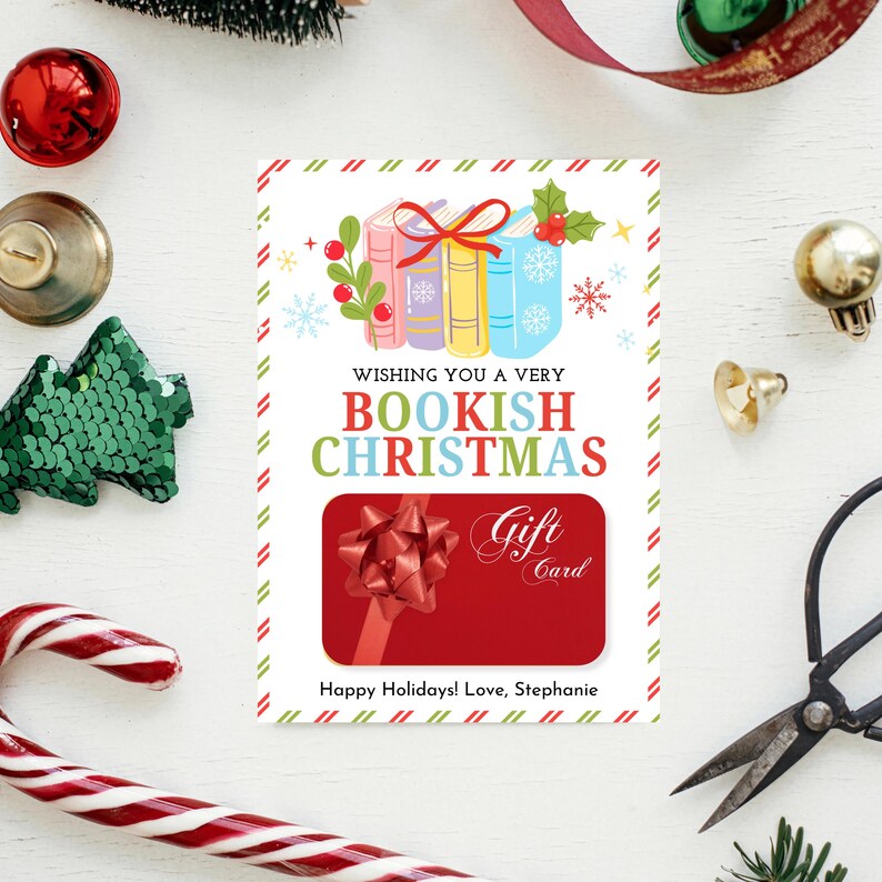 Printable Christmas Book Store Gift Card Holder: Editable Bookish Gift ...