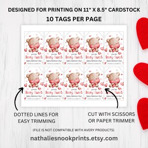 Teddy Bear Valentine Gift Tag Editable Template, Beary Sweet ...