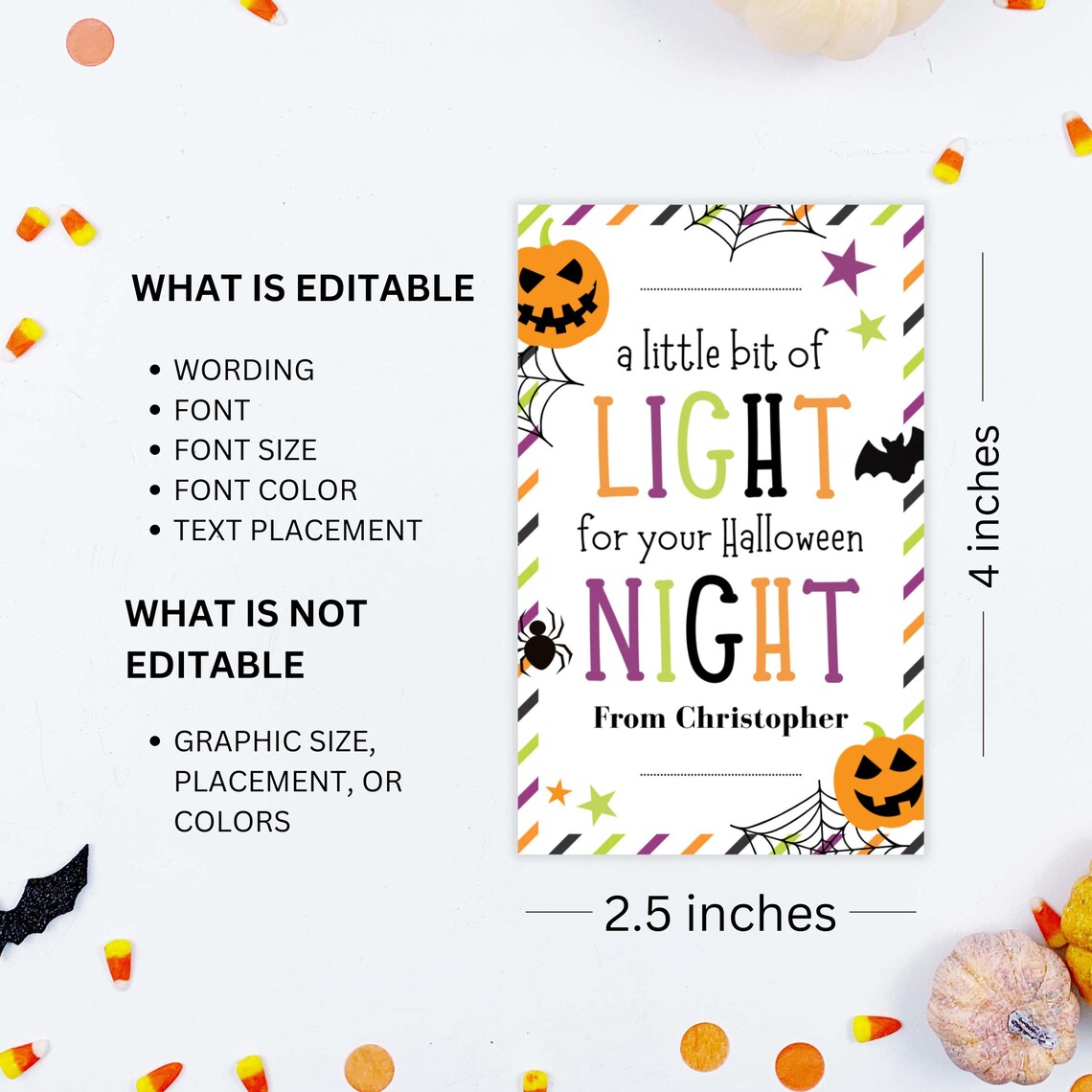 Glow Stick Halloween Tag Printable, A Little Light Editable Glow Stick ...