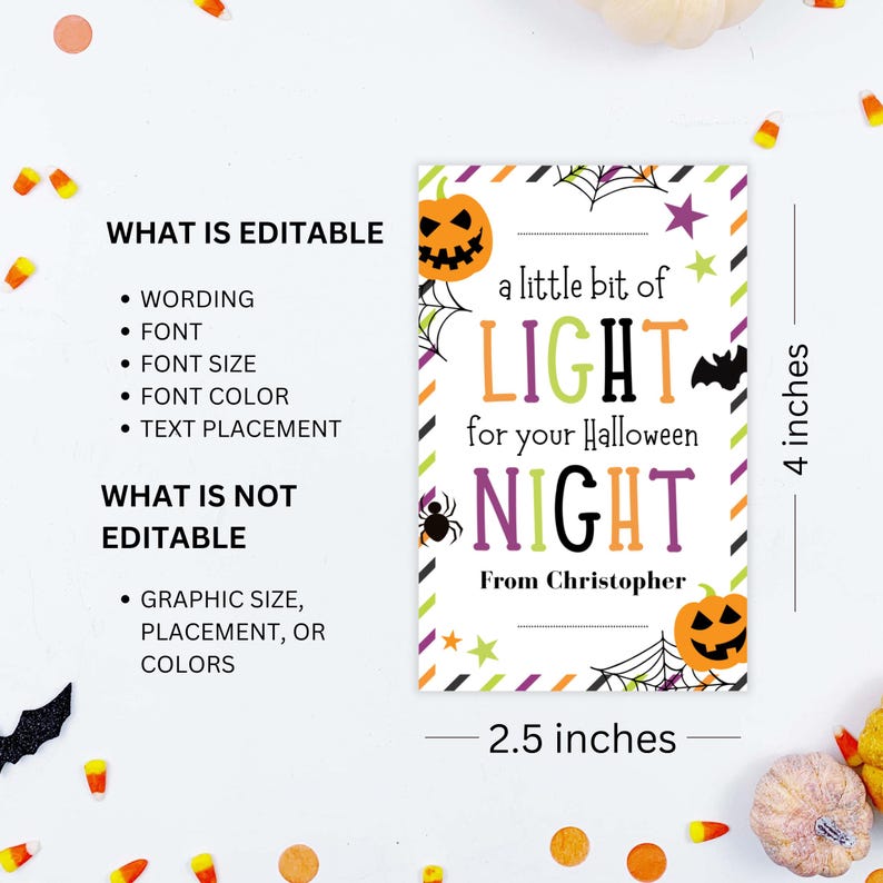 Glow Stick Halloween Tag Printable, A Little Light Editable Glow Stick ...
