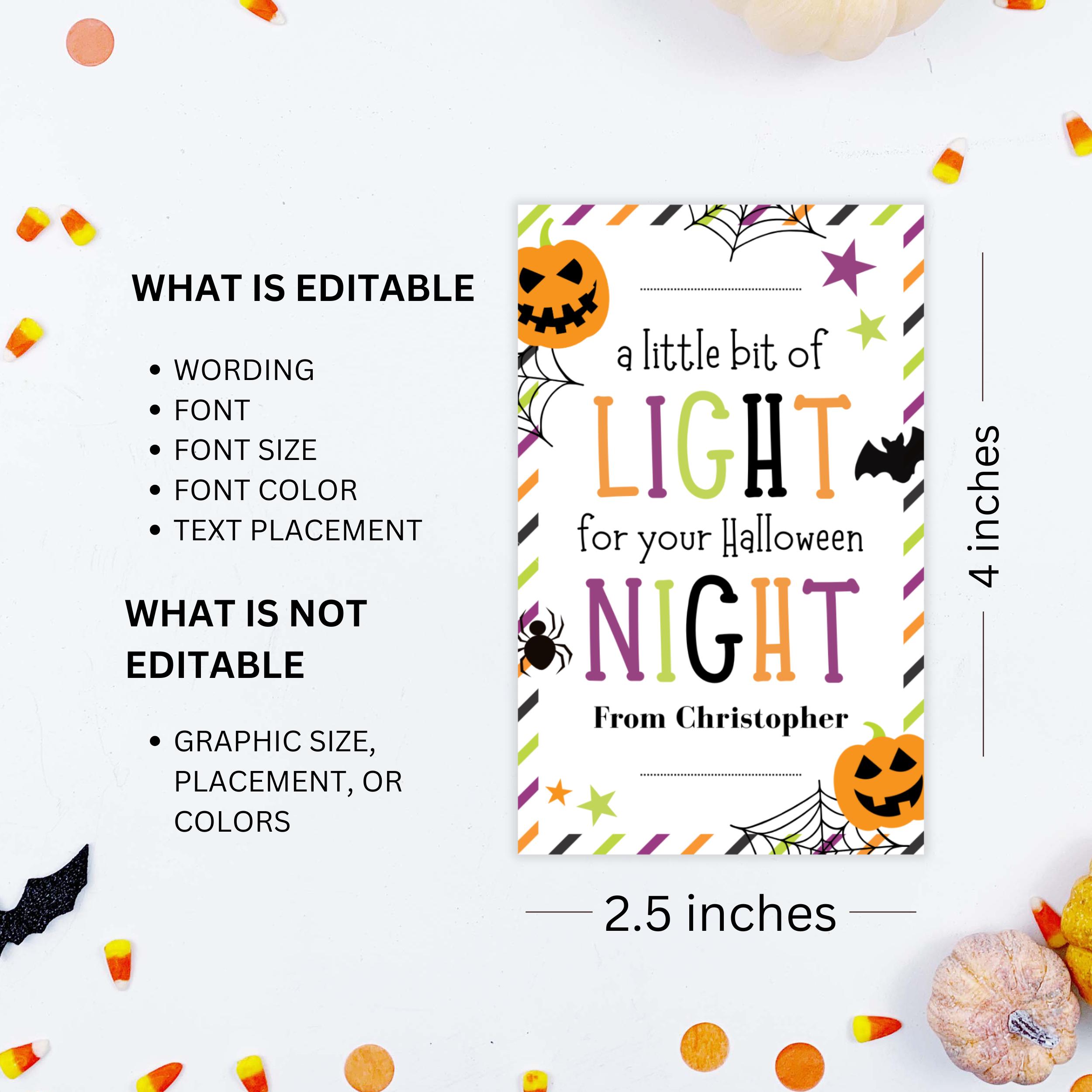 Glow Stick Halloween Tag Printable, A Little Light Editable Glow Stick ...