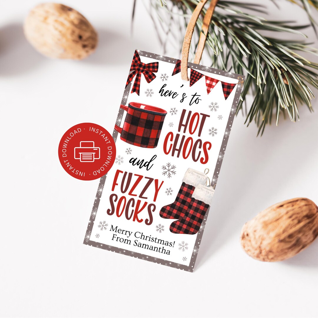 Hot Chocs and Fuzzy Socks Christmas Gift Tag: Hot Cocoa Cozy Holiday ...