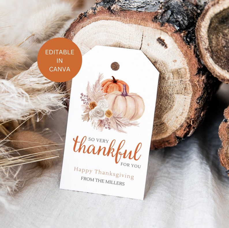 So Very Thankful for You Editable Gift Tag, Personalized Custom Fall ...