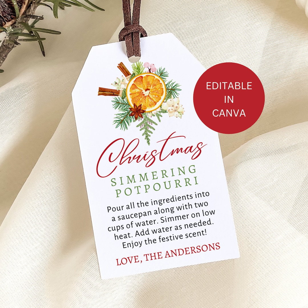 Simmering Christmas Stovetop Potpourri Tag Printable, Editable Homade ...