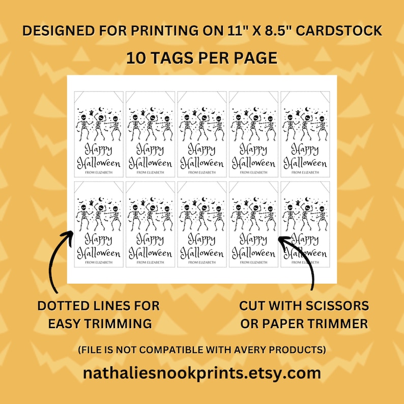 Editable Halloween Favor Tag, Black and White Printable Dancing ...