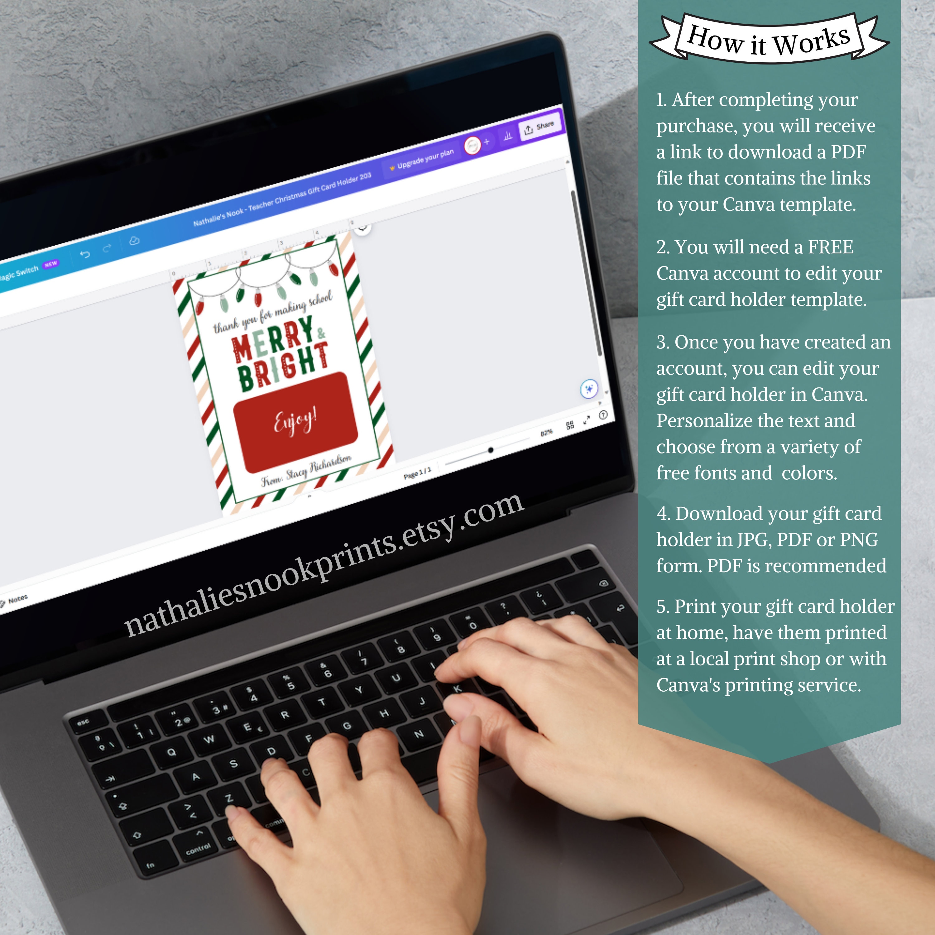 Teacher Christmas Gift Card Holder Editable, Printable Holiday ...