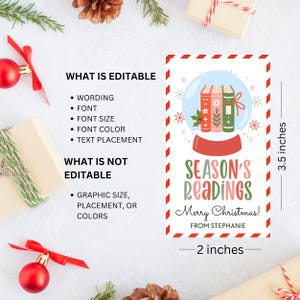 Book Christmas Editable Tag, Season's Readings Bookmas Holiday Label ...