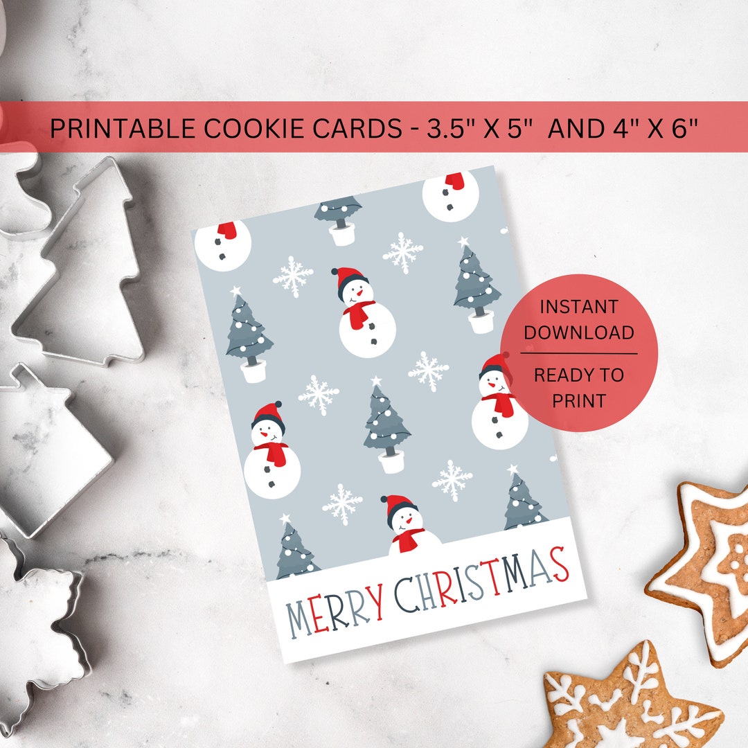 Merry Christmas Cookie Card Printable Mini Box Backers 3.5 X 5 Inches ...