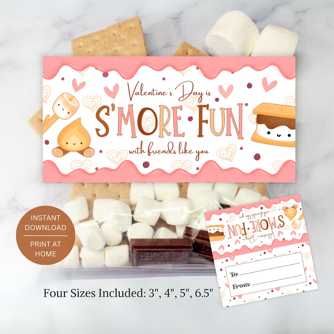 S'more Valentine Printable Bag Toppers, Smore Kit Class Happy Valentine ...