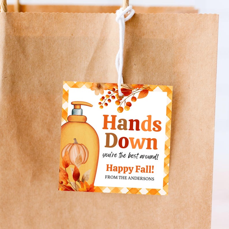 Fall Soap Gift Tag Editable, Hands Down Liquid Soap Gratitude Printable ...