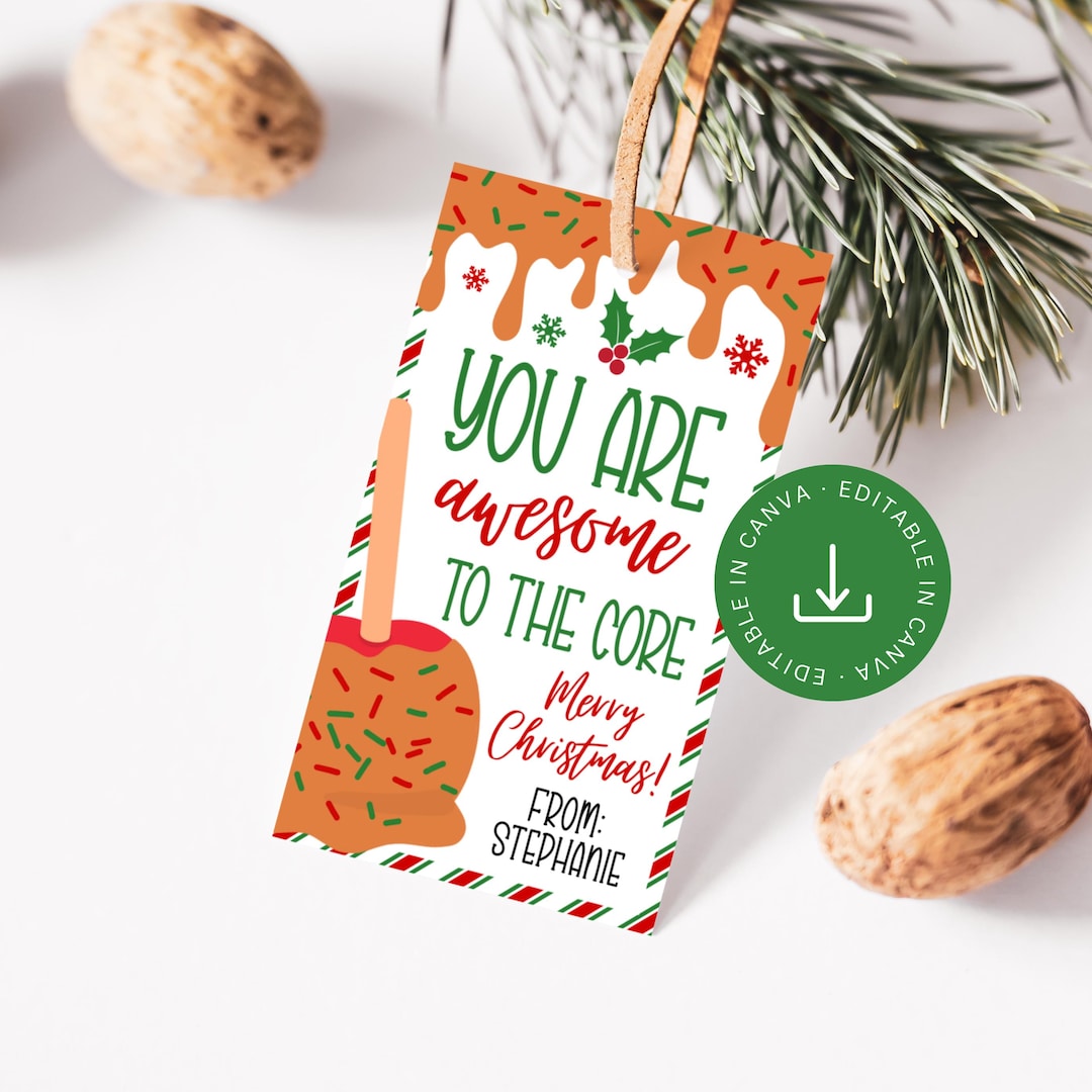 Caramel Apple Gift Tag Editable, Printable Candy Apple Holiday Teacher ...