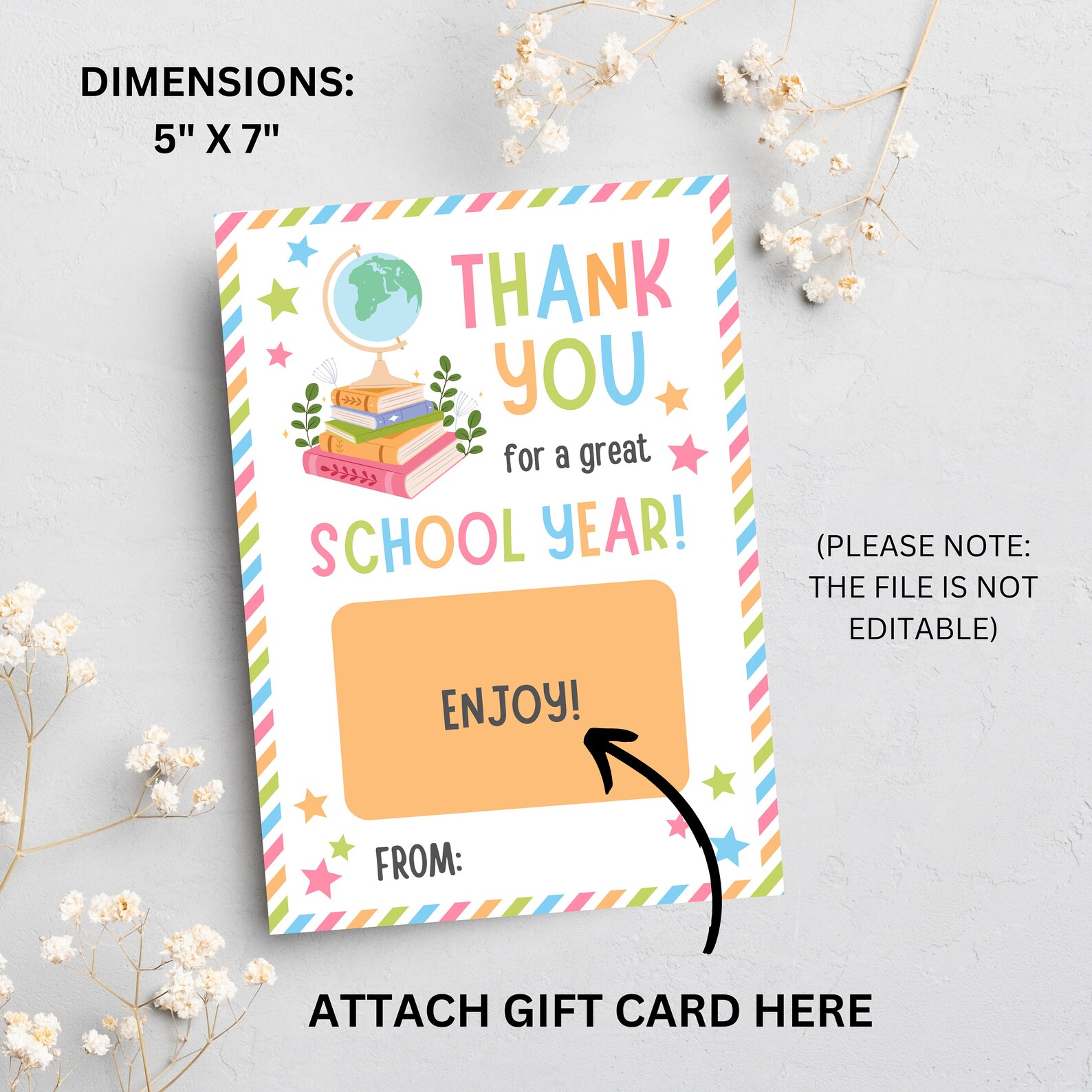 End of School Year Teacher Gift Card Holder Printable, Last Day Thank ...