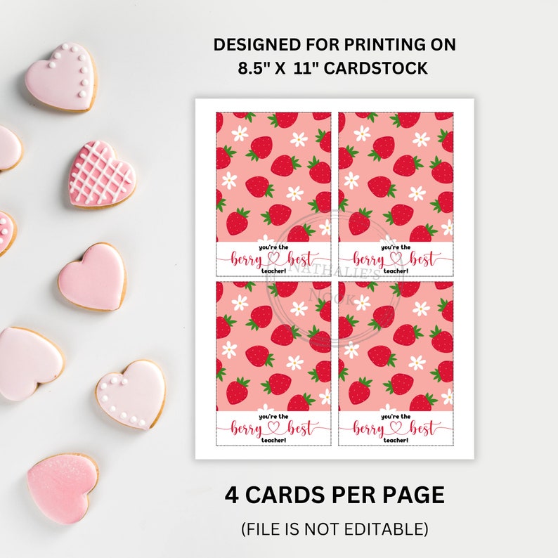 Berry Best Teacher Cookie Card Mini Box Backer Printable, Downloadable ...