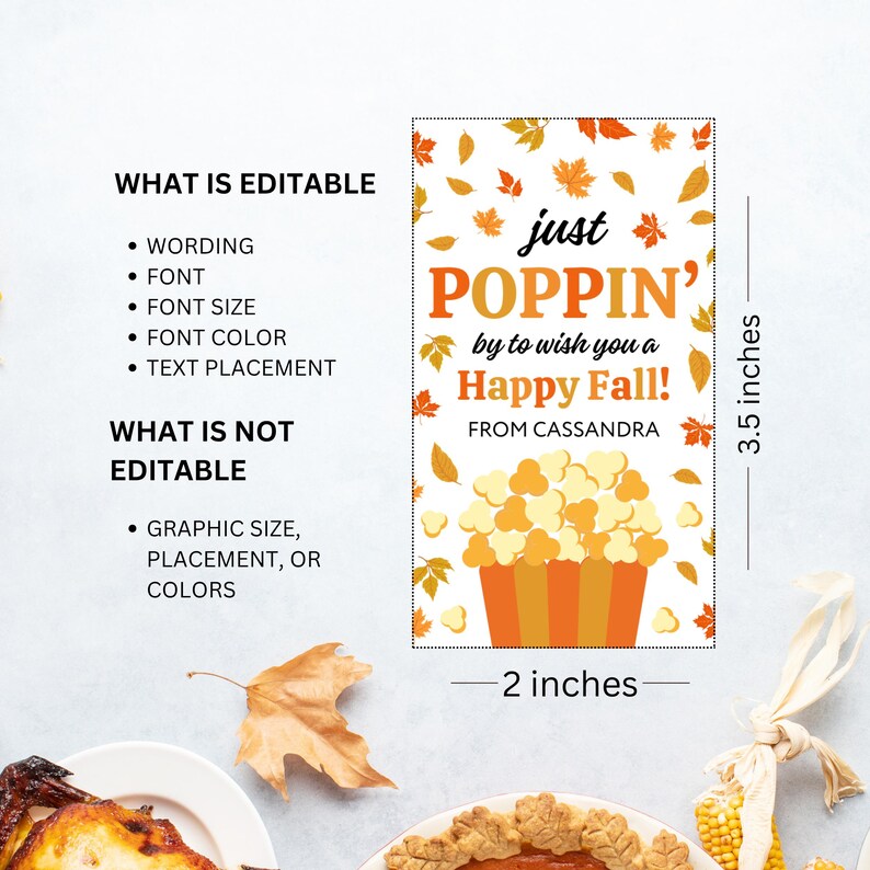 Fall Popcorn Tag Editable, Printable Autumn Poppin' by Teacher Staff ...