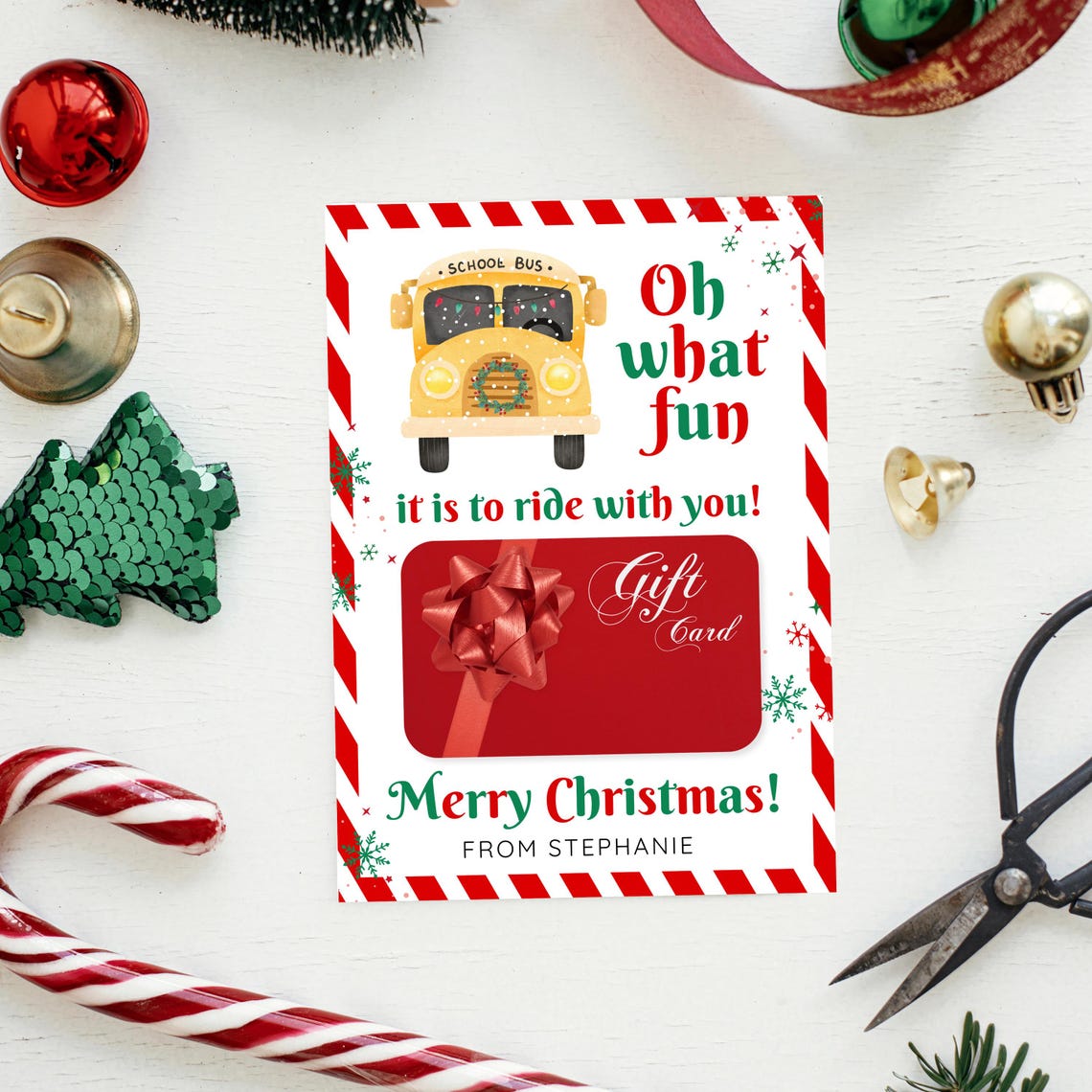 School Bus Driver Christmas Gift Card Holder Editable File, Printable ...