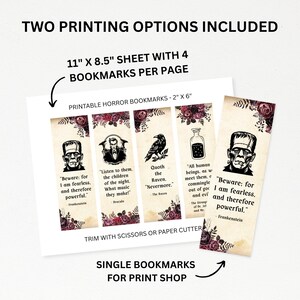 Printable Bookmarks Horror, Scary Classic Goth Novels Bookmark Set ...