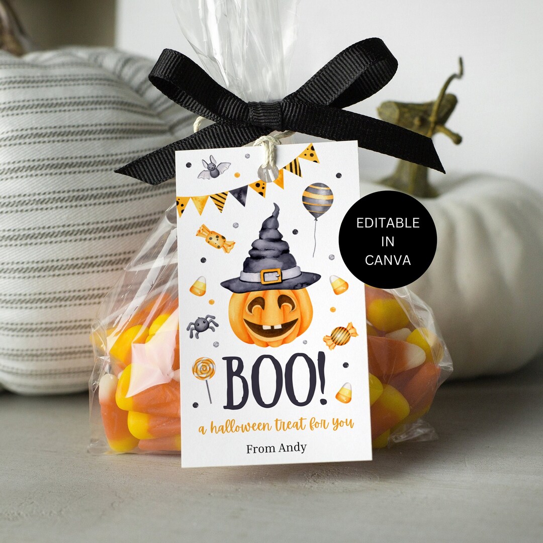 Editable Halloween Gift Tags for Kids Party Favors, Printable Canva ...