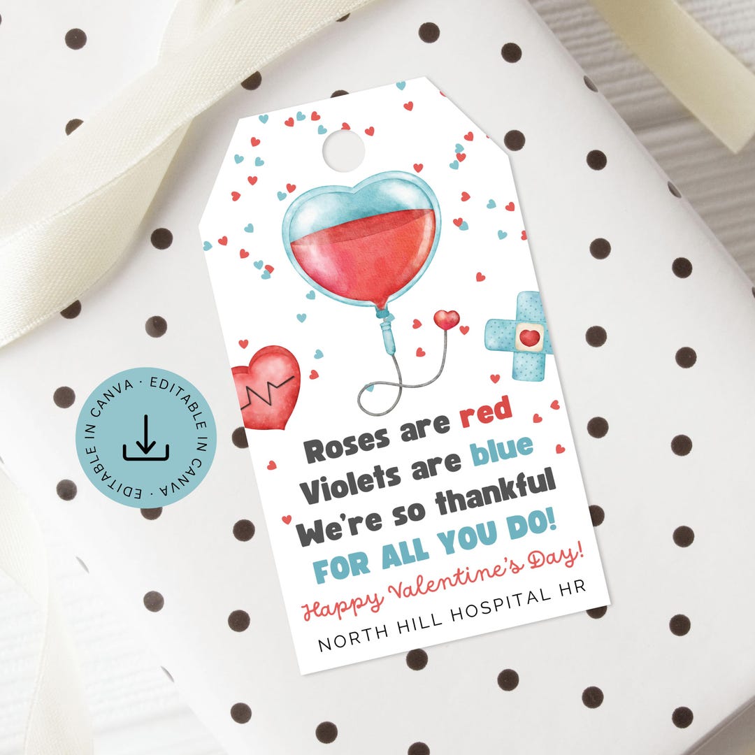 Nurse Valentine Tag Editable Printable Template, Happy Valentine's Day ...