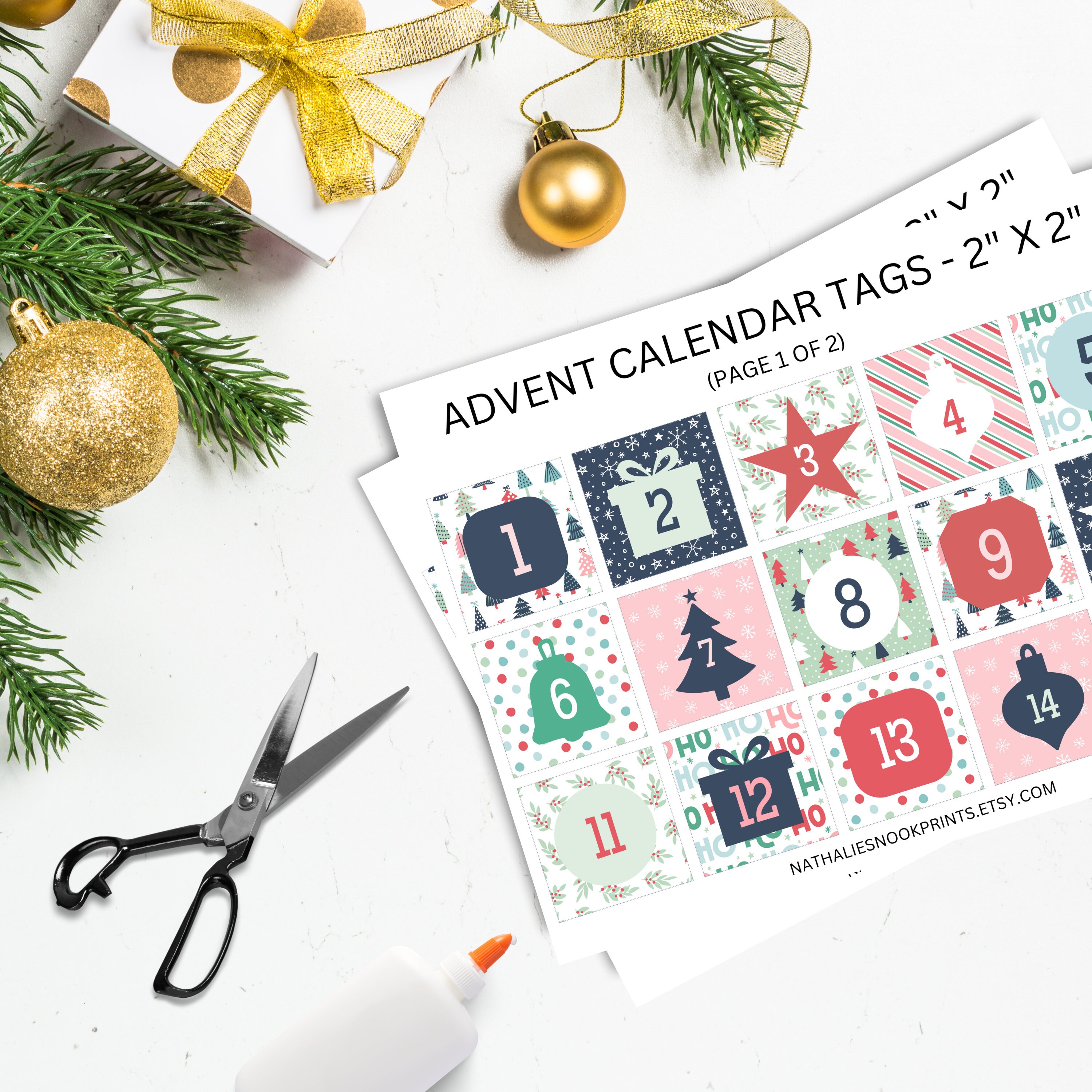Printable Advent Calendar Tags Square 2x2 Inches, DIY Advent Number ...