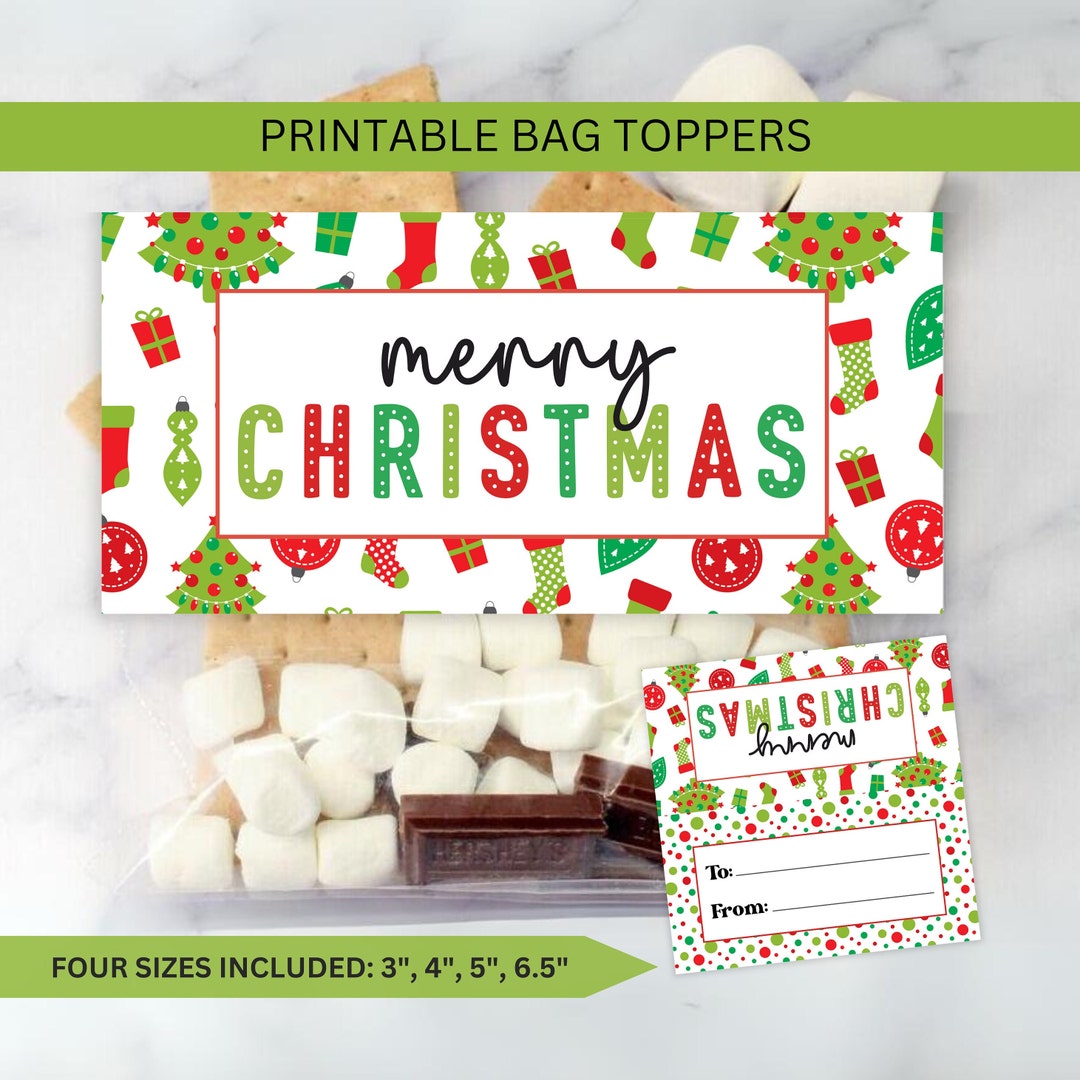 Merry Christmas Bag Toppers Printable, Holiday Cookie Treats Candy ...