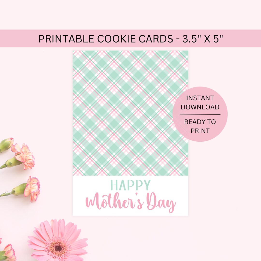 Mothers Day Cookie Card Mint Green Pink Plaind 3.5x5 Inches Printable ...