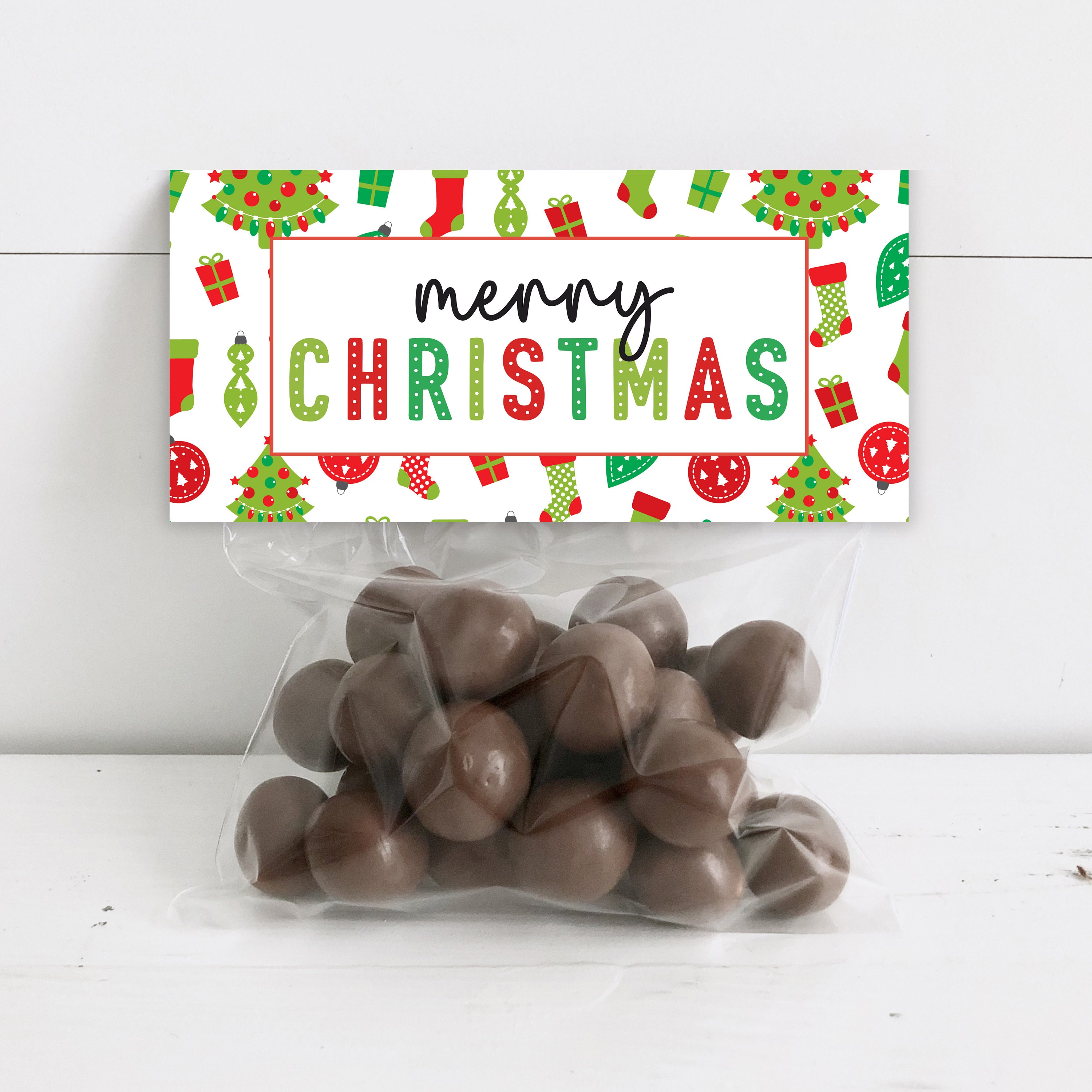 Merry Christmas Bag Toppers Printable, Holiday Cookie Treats Candy ...