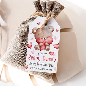 Teddy Bear Valentine Gift Tag Editable Template, Beary Sweet ...