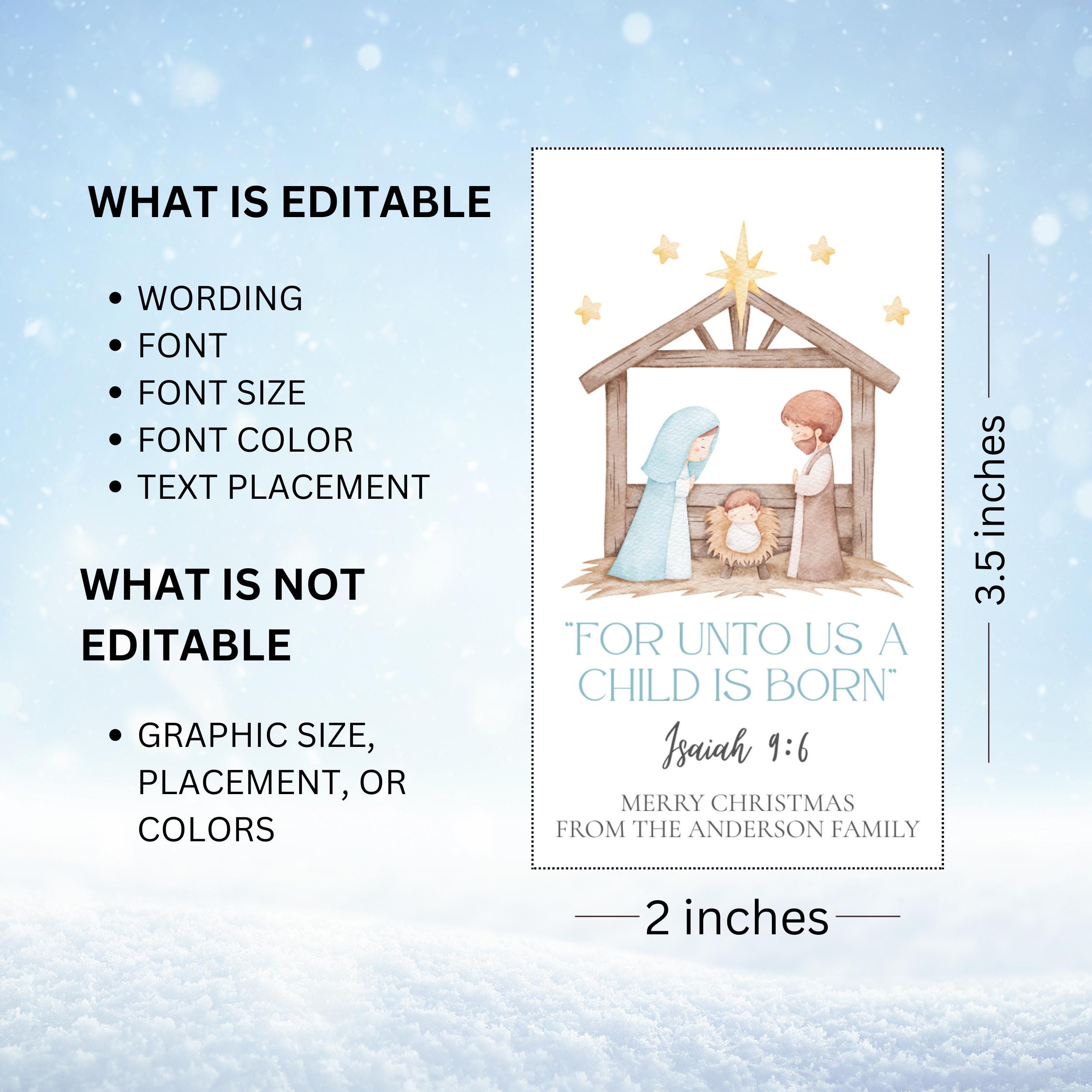 Nativity Christmas Tag Editable, Religious Christian Bible Verse ...