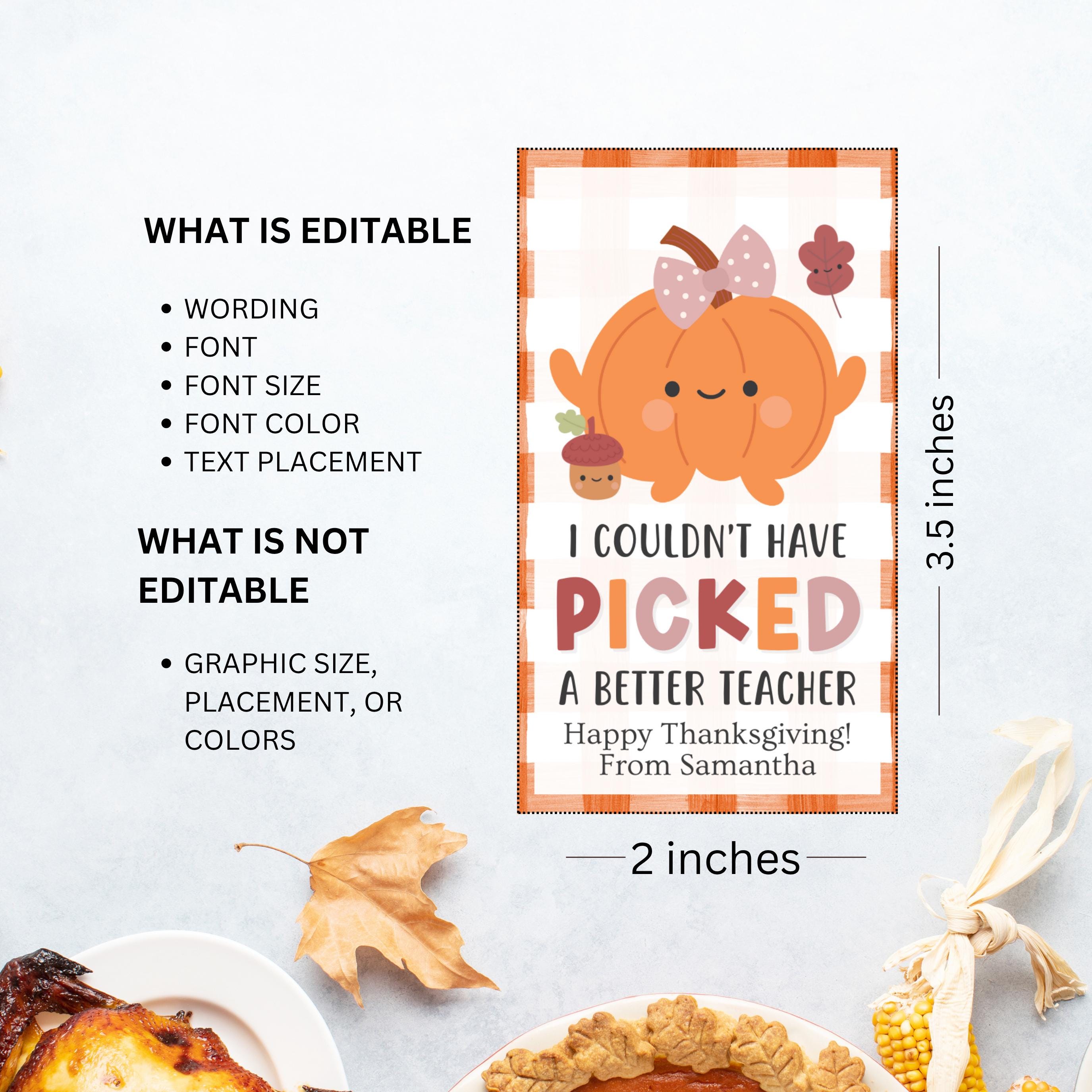 Fall Teacher Thank You Tag Editable: Printable Thanksgiving Pumpkin ...