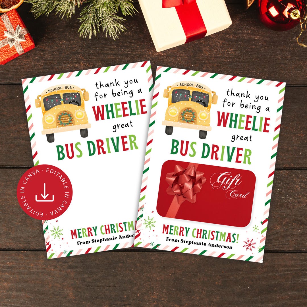 School Bus Driver Christmas Gift Card Holder Editable, Wheelie Great ...