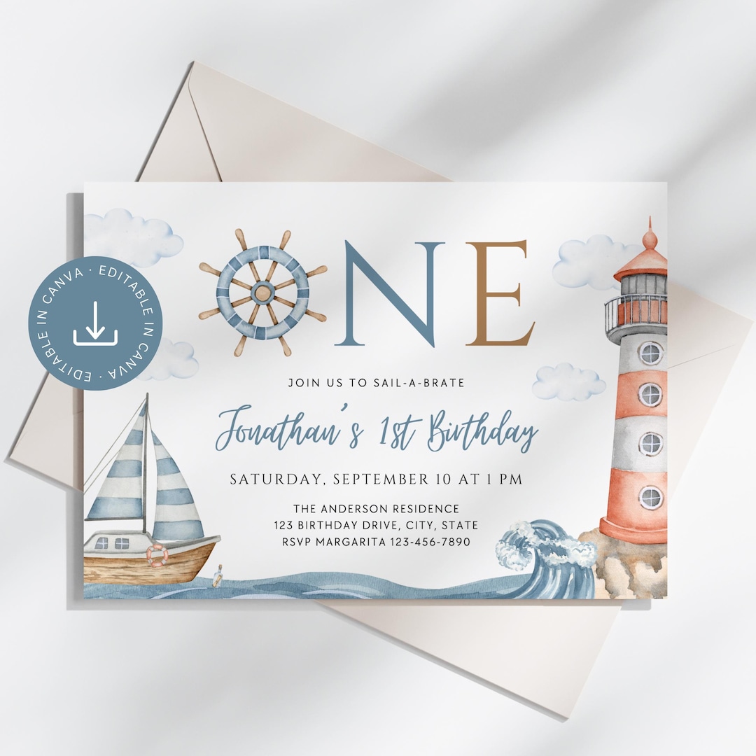 Nautical First Birthday Invitation Editabletemplate, Sailing 1st ...