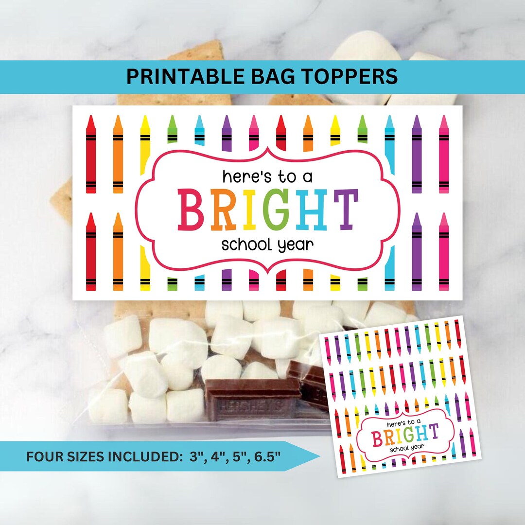 Treat Bag Topper Back to School Printable, First Day of School Bright ...