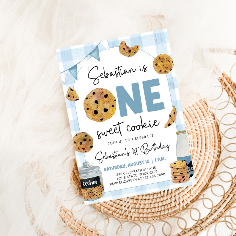Milk and Cookies First Birthday Invitation: Sweet Boy 1st Bday Party ...