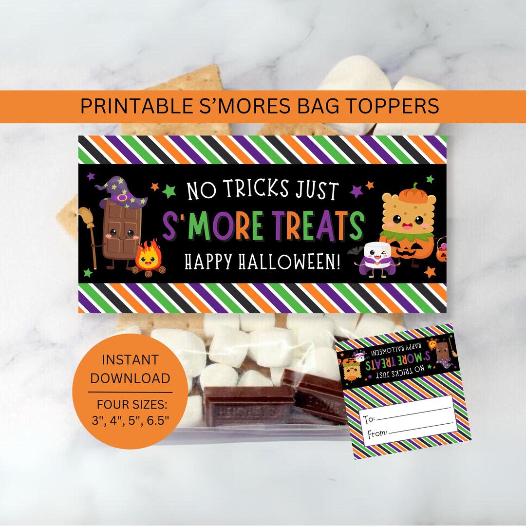Smore Halloween Bag Toppers Printable, S'more Bag Topper Trick or Treat ...
