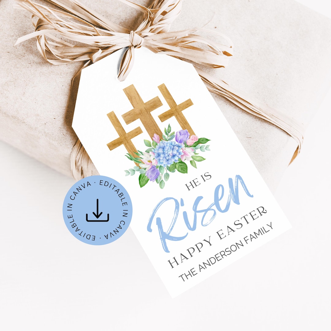 Christian Easter He is Risen Gift Tag Editable Template, Sunday School ...