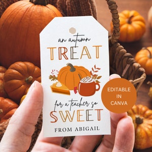 Fall Teacher Tag Coffee Pumpkin Spice Latte Editable, Autumn PTO Staff ...
