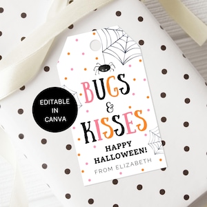 Bugs and Kisses Editable Halloween Favor Tag, Pink Girly Printable ...