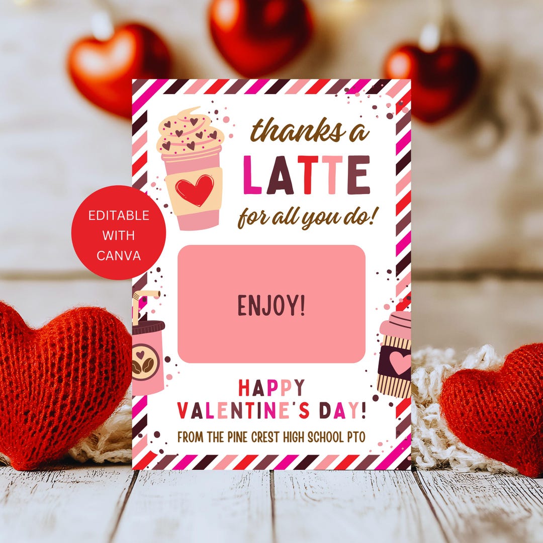 Printable Thanks a Latte Valentine's Day Coffee Gift Card Holder ...
