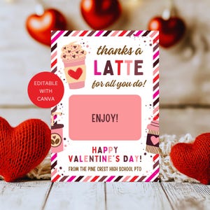 Printable Thanks a Latte Valentine's Day Coffee Gift Card Holder ...