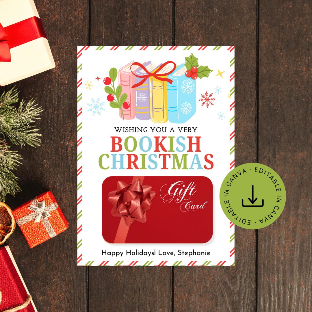 Printable Christmas Book Store Gift Card Holder: Editable Bookish Gift ...