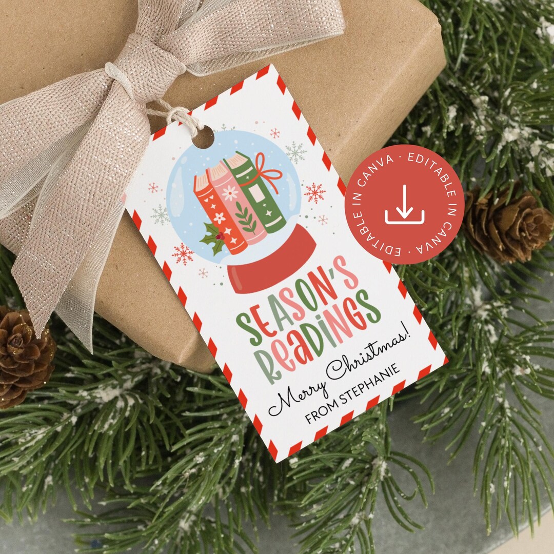 Book Christmas Editable Tag, Season's Readings Bookmas Holiday Label ...