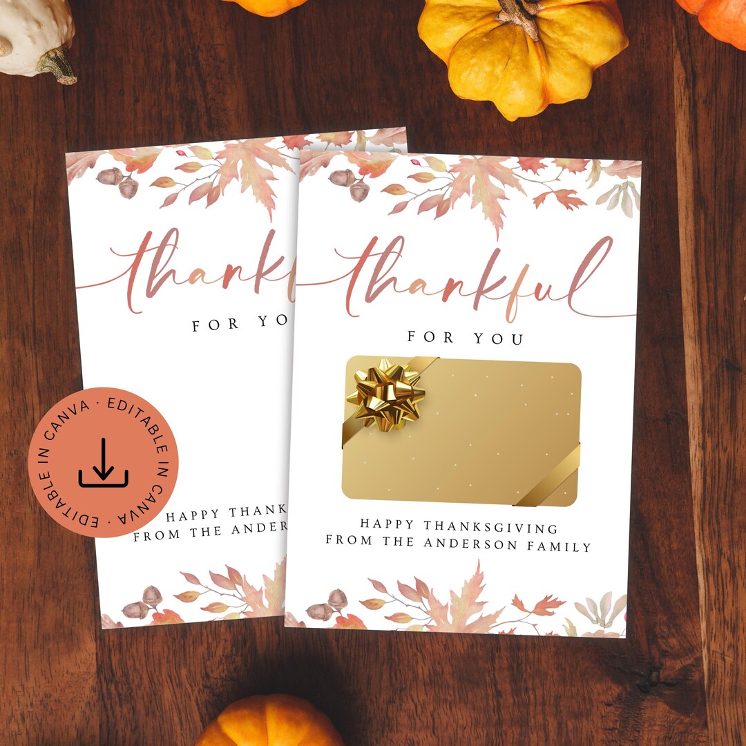 Printable Thanksgiving Gift Card Holder: Fall Thank You Friend Neighbor ...