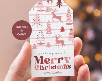 12 Printable Christmas Pink Gift Tags Digital Pink Christmas - Etsy
