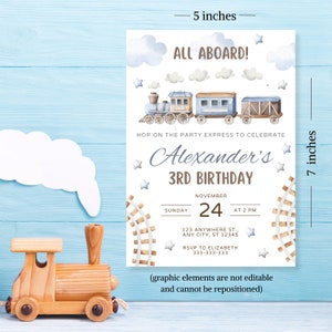 Train 3rd Birthday Invitation Editable, Boy Train Theme 5th Birthday ...