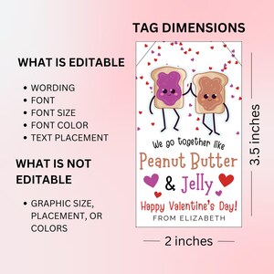 We Go Together Like Peanut Butter and Jelly Valentine Tag Editable ...