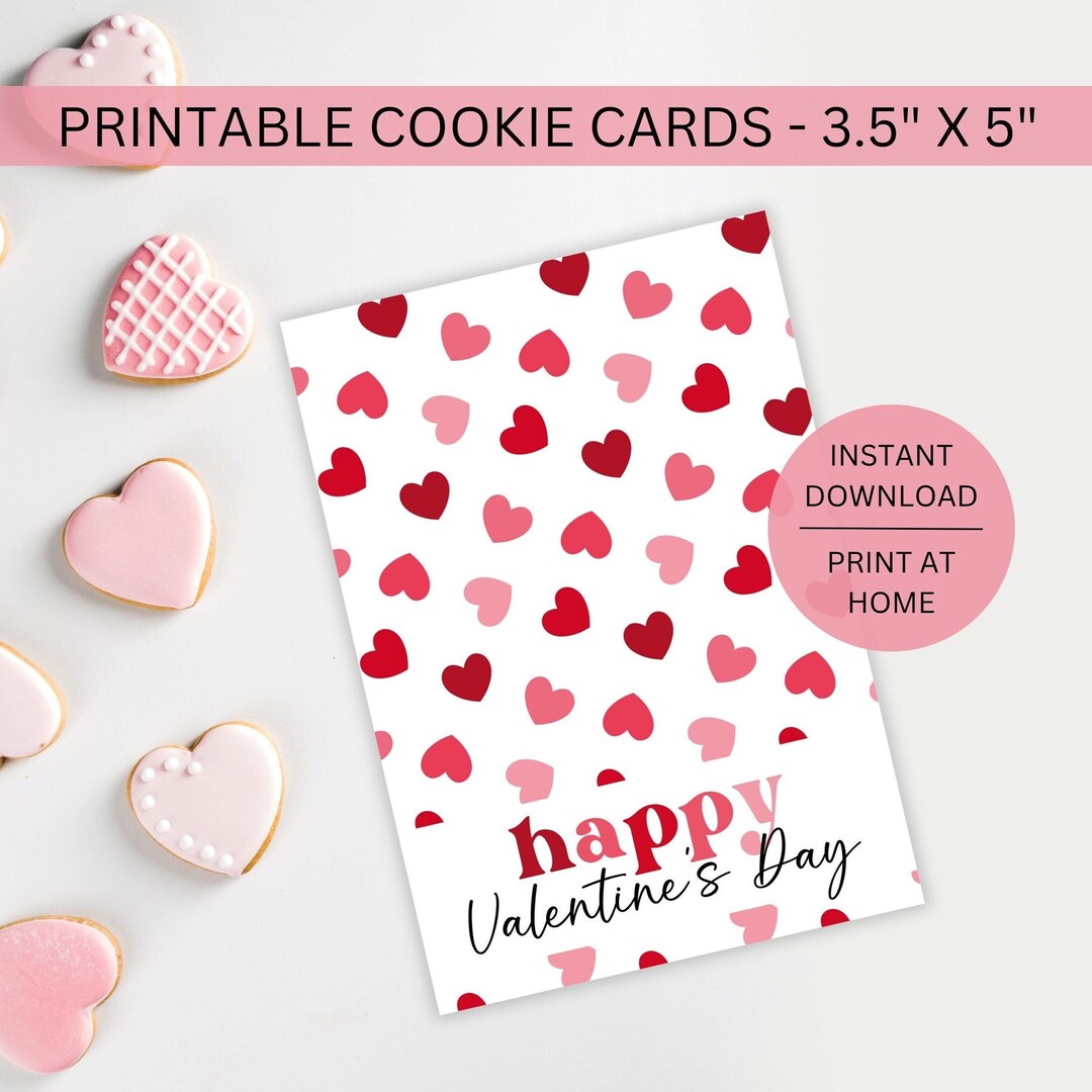 Valentines Cookie Card Mini Backer Printable, Downloadable Pink Red ...
