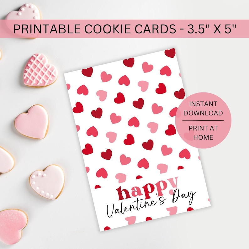 Valentines Cookie Card Mini Backer Printable, Downloadable Pink Red ...