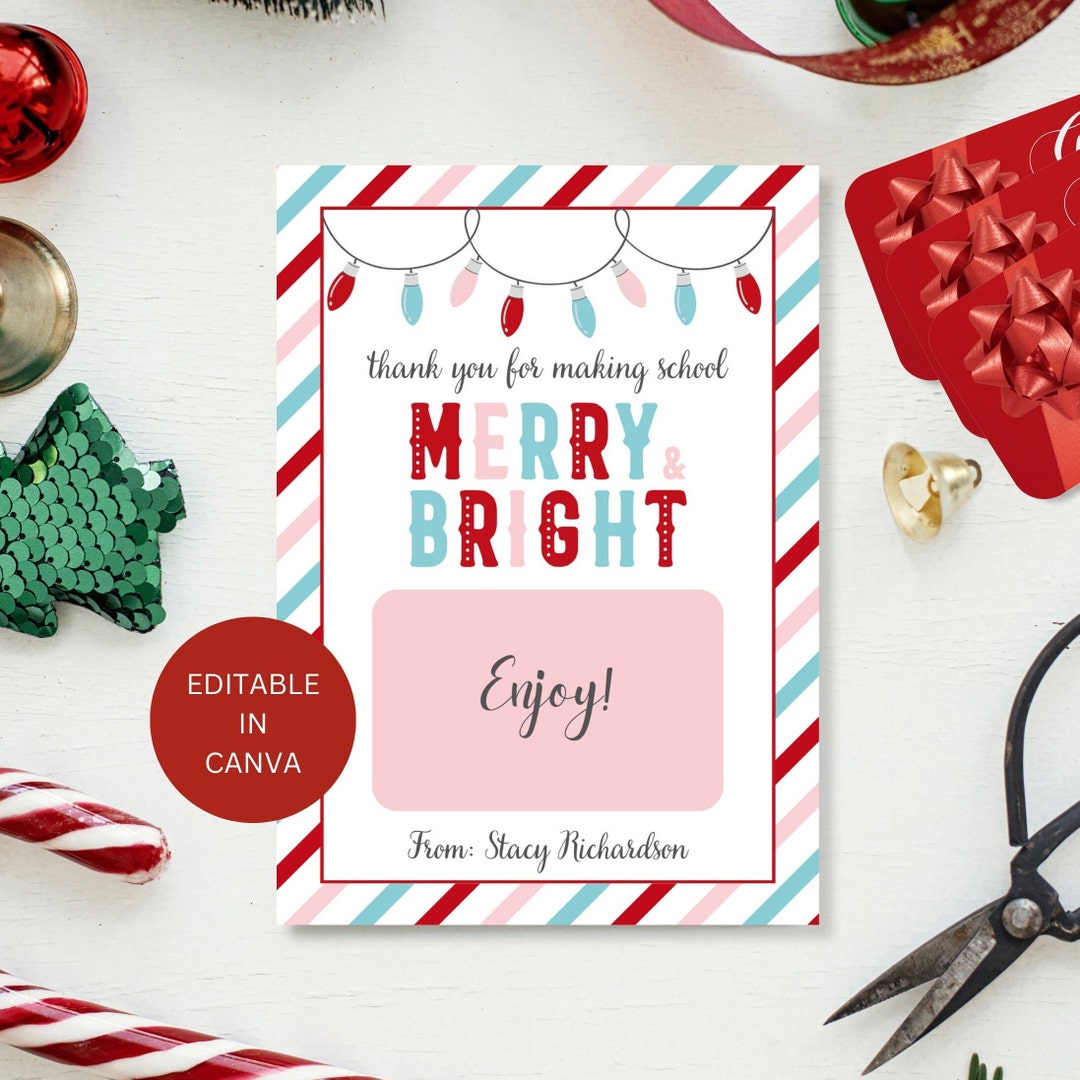 Teacher Christmas Gift Card Holder Editable, Printable Holiday ...