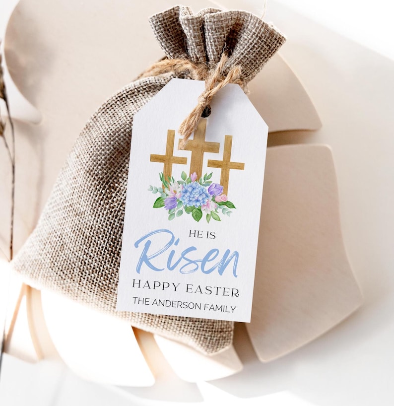 Christian Easter He is Risen Gift Tag Editable Template, Sunday School ...