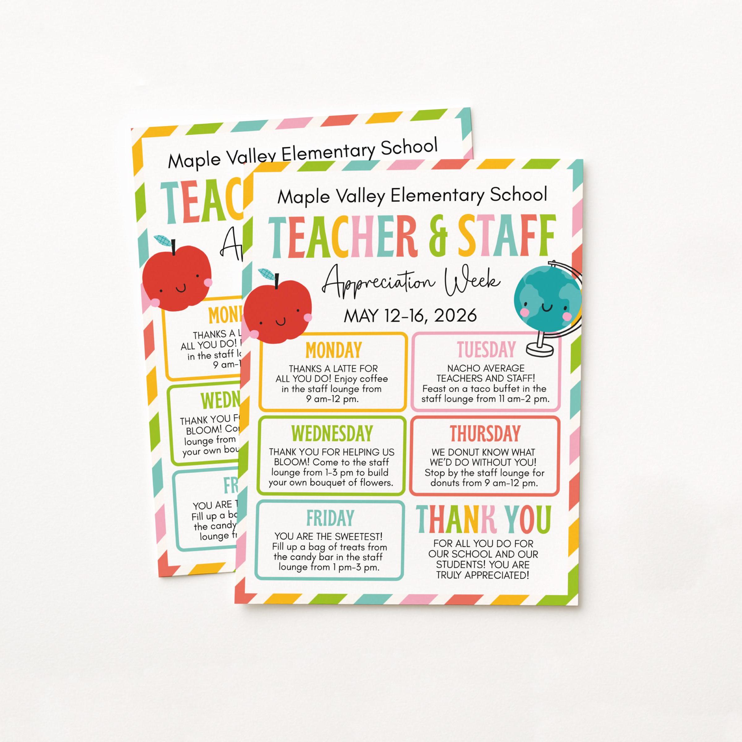 Teacher Appreciation Week Flyer Template Editable: School Staff Thank ...